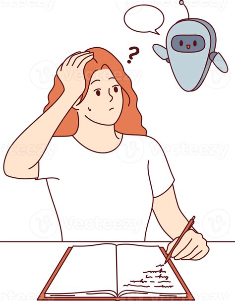 Robot Assistant Prompts Female Student Sitting At Table And Writing