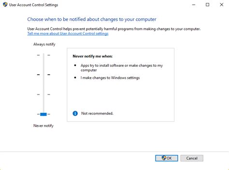 Отключить контроль учетных записей Uac в Windows 10