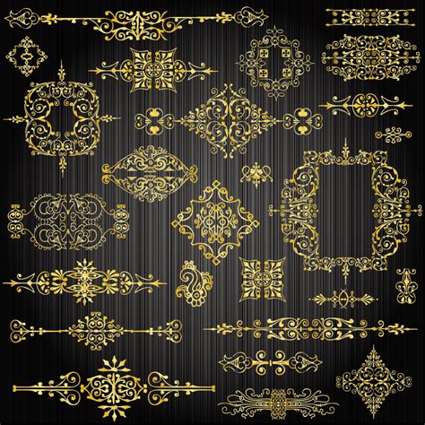 Free Vector がらくた素材庫 金色の飾り罫 Gold Lace Pattern Vector イラスト素材