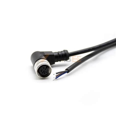 Right Angle M12 3 Pin Female Connector With Molded Pigtail Cable