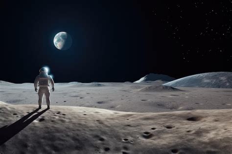 Premium Photo An Astronaut Standing On The Moon Looking At A Large Earth
