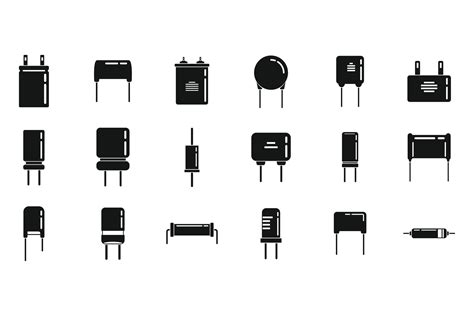 Capacitor Icons Set Simple Vector Graphic By Anatolir Creative Fabrica