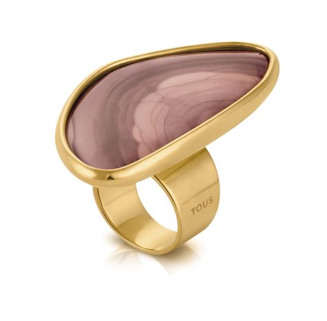 Кольцо Tous - серебро, покрытое золотом, яшма