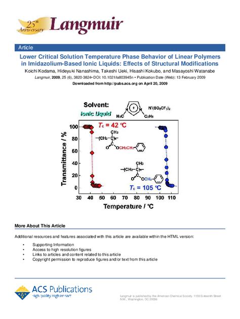 Pdf Lower Critical Solution Temperature Phase Behavior Of Linear Polymers In Imidazolium Based