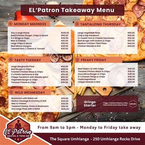 Menu At Elpatron Pub And Bar Durban
