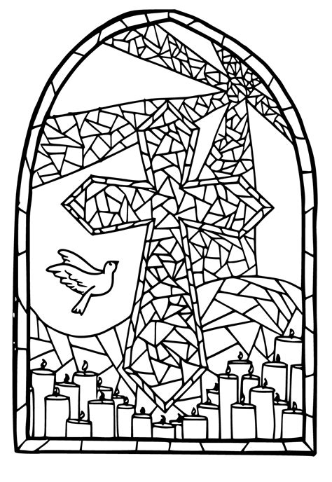 Stained Glass Cross Coloring Page
