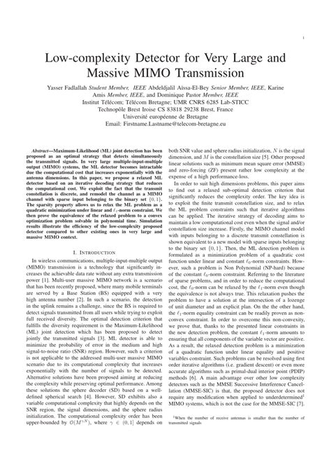 Pdf Low Complexity Detector For Very Large And Massive Mimo Transmission