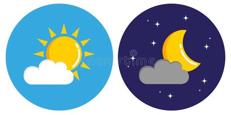 Sun Y Luna Con Las Nubes En Concepto Del Círculo Día Y Noche Ilustración del Vector