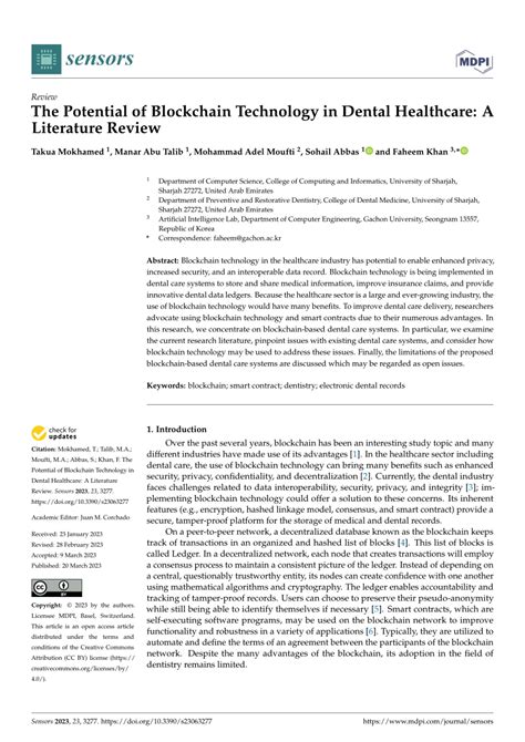 Pdf The Potential Of Blockchain Technology In Dental Healthcare A Literature Review