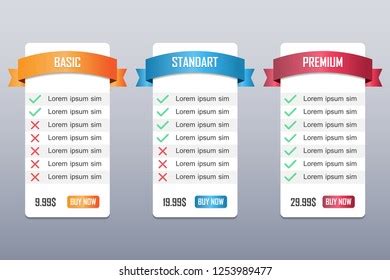 Tariff Comparsion Table Web Ui Chart Stock Vector Royalty Free
