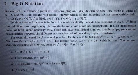 Solved For Each Of The Following Pairs Of Functions F N And Chegg