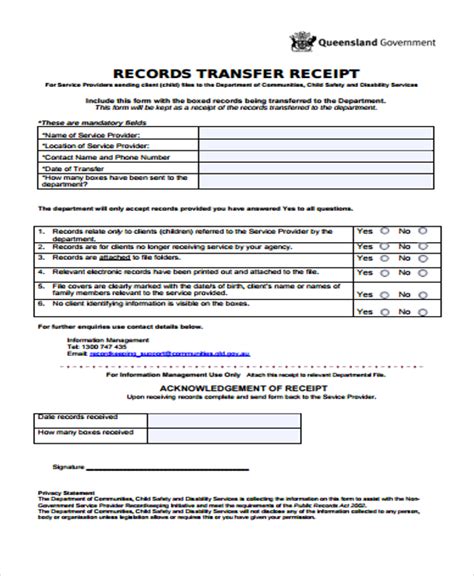 8 Transfer Receipt Templates Free Samples Examples Format Download