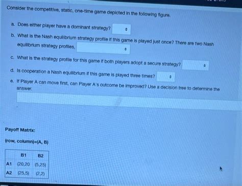 Solved Consider The Competitive Static One Time Game Chegg