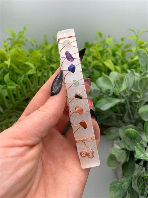 Wire Wrapped 7 Chakra Selenite Charging Meditation Wand Qty 1 Etsy