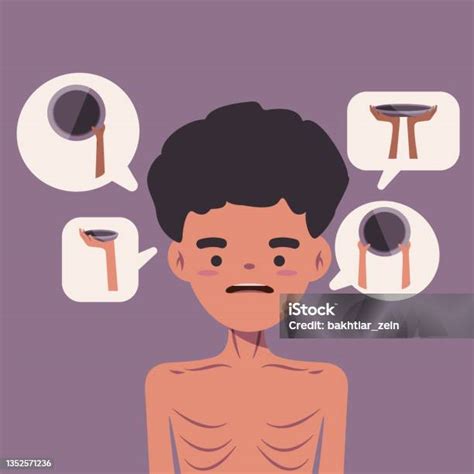 남자는 빈곤 가뭄 때문에 영양 실조로 고통 그의 몸은 영양결핍 때문에 마른 Emaciated 때까지 매우 얇은 영양 실조에 대한