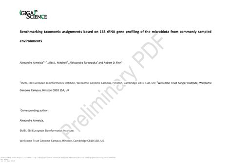 Pdf Benchmarking Taxonomic Assignments Based On S Rrna Gene Profiling Of The Microbiota From