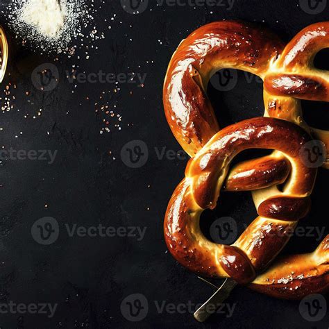Homemade Freshly Baked Soft Pretzel On Black Backround Traditional