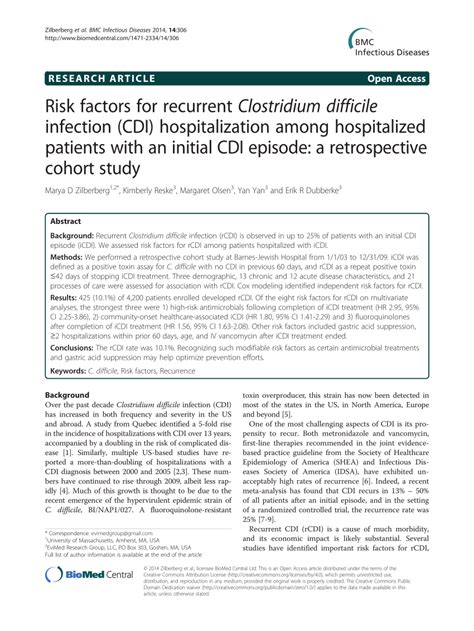 Pdf Risk Factors For Recurrent Clostridium Difficile Infection Cdi Hospitalization Among