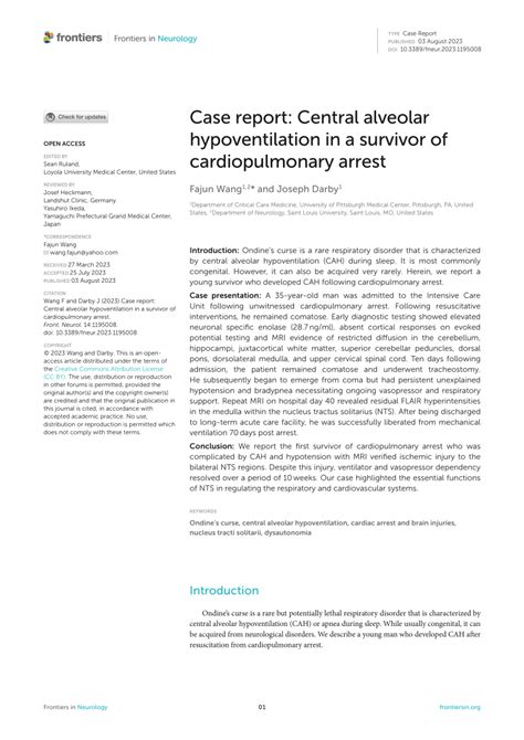 Pdf Case Report Central Alveolar Hypoventilation In A Survivor Of