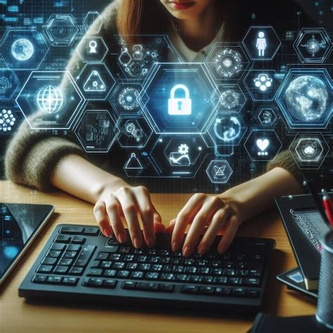 Premium Photo A Woman Is Typing On A Keyboard With A Keychain In The Background