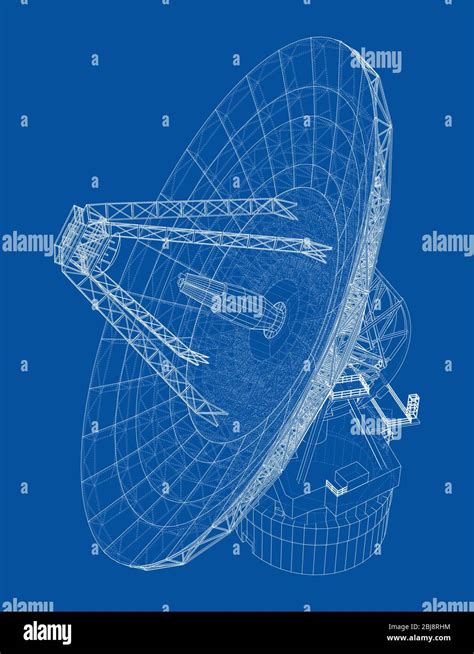Radio Telescope Concept Outline Vector Rendering Of 3d Wire Frame