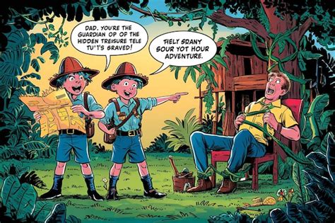 A Cartoon Of A Father And His Sons With A Man Talking To Him Premium