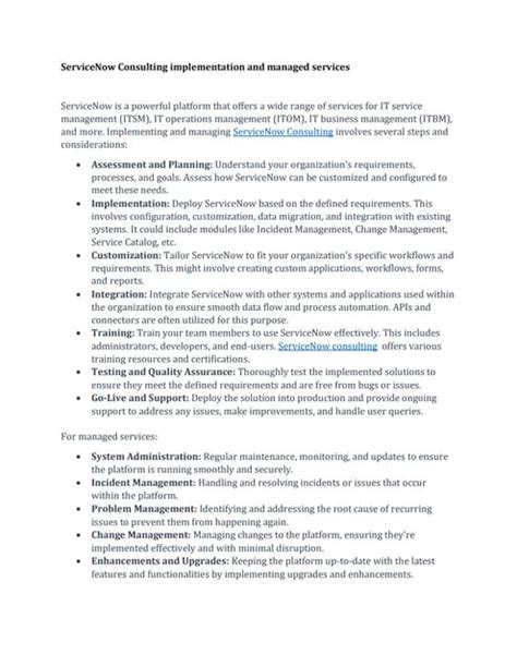 Servicenow Consulting Implementation And Managed Services Pdf