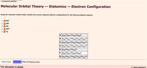 Homework Points Molecular Orbital Theory Diatomics Electron Configuration Using The Molecular