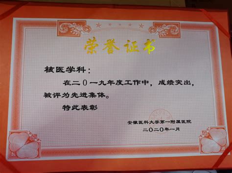 中华医学会核医学分会 安徽 安医大一附院核医学科连续9年获得院先进集体