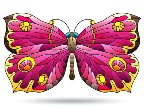 Stained Glass Illustration With A Bright Pink Butterfly An Insect