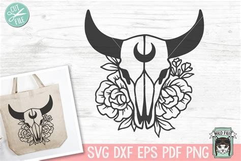 Floral Cow Skull Svg Animal Skull Svg Bull Skull Svg Moon