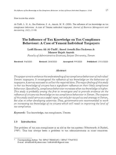 The Influence Of Tax Knowledge On Tax Compliance Behaviour A Case Of