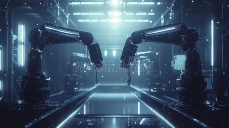 Robotic Arms In Futuristic Factory Industrial Automation And Technology Concept Stock