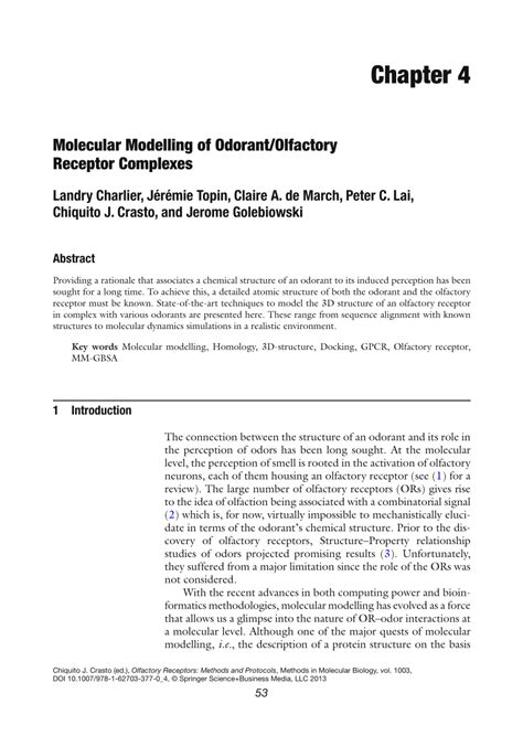 Pdf Molecular Modelling Of Odorant Olfactory Receptor Complexes