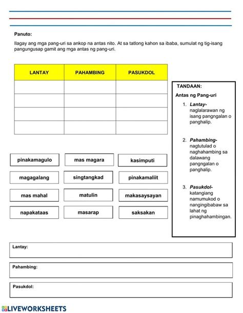 Antas Ng Pang Uri Interactive Worksheet How To Memorize Things