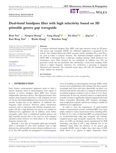 Pdf Dual‐band Bandpass Filter With High Selectivity Based On 3d