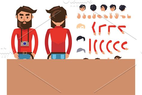 Man Constructor Character With Set Of Six Heads Pre Designed Illustrator Graphics ~ Creative