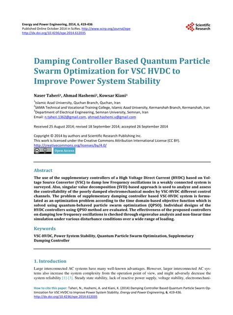 Pdf Damping Controller Based Quantum Particle Swarm Optimization For Vsc Hvdc To Improve Power