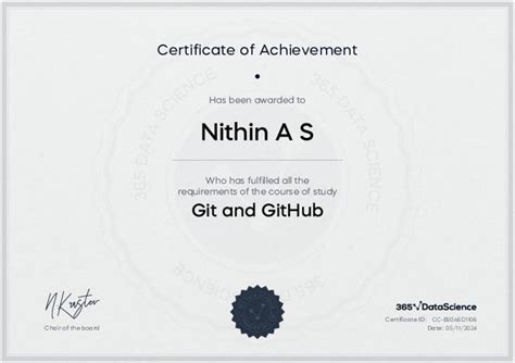 Nithin A S On Linkedin Certificate Of Achievement Git And Github 365 Data Science