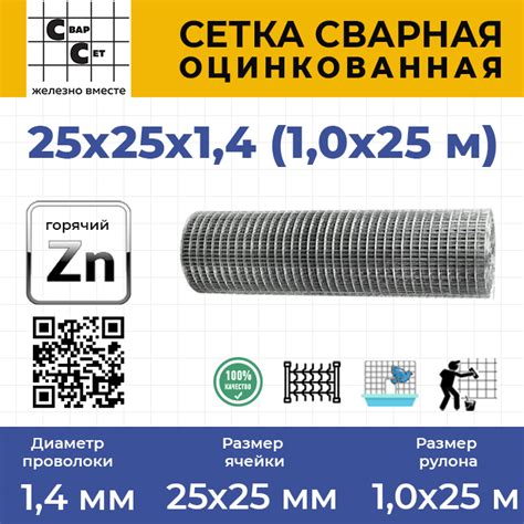 Сетка сварная оцинкованная в рулонах 25х25х1,4 мм 1,0х25 м купить в Москве