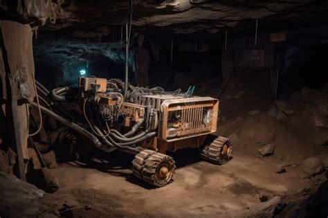 Mining Robot Extracting Valuable Materials From Deep Underground Mine Stock Illustration