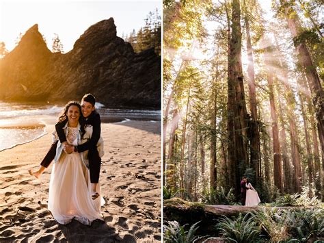 Sarah And Melissas Redwoods Elopement Lgbtq Wedding In Northern