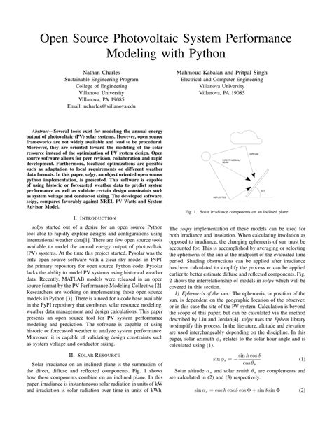 PDF Open Source Photovoltaic System Performance Modeling With Python