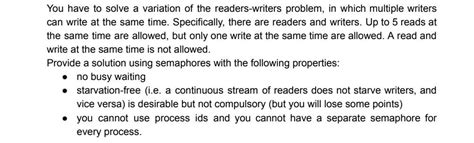 Solved You Have To Solve A Variation Of The Readers Writers Chegg
