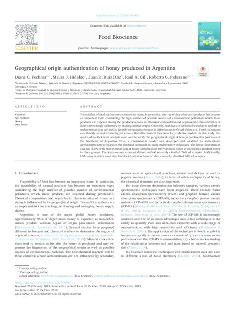 Pdf Geographical Origin Authentication Of Honey Produced In Argentina
