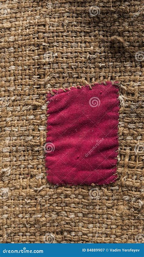 Burlap With Red Patch Stock Image Image Of Textured 84889907