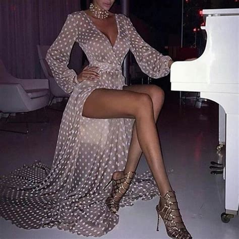 Robe longue sexy à manches longues et col en V pour femmes gris Gris Cdiscount Prêt à Porter