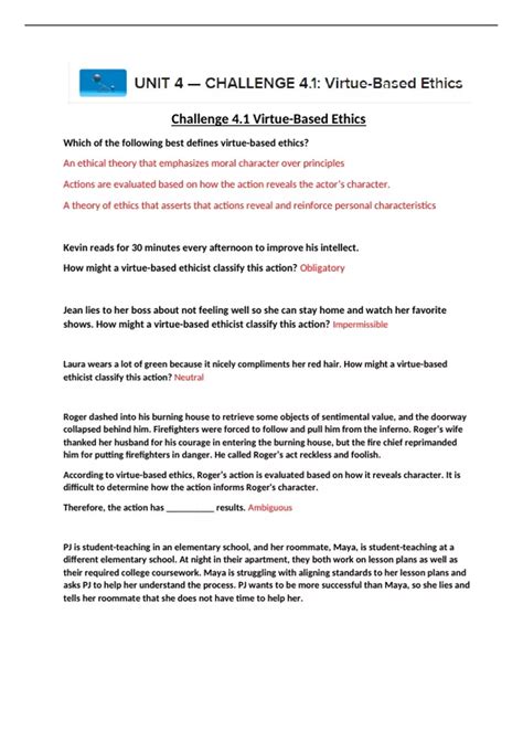 Sophia Pathways Introduction To Ethics Unit 4 Challenge 41 Virtue