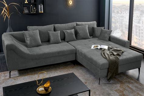 Riess Ambiente Ecksofa Maxxim 310cm Grau Schwarz 1 Teile Couch