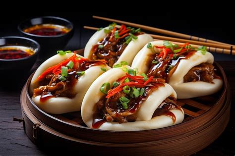 Traditional Chinese Steamed Buns With Bbq Pork Filling Premium Ai